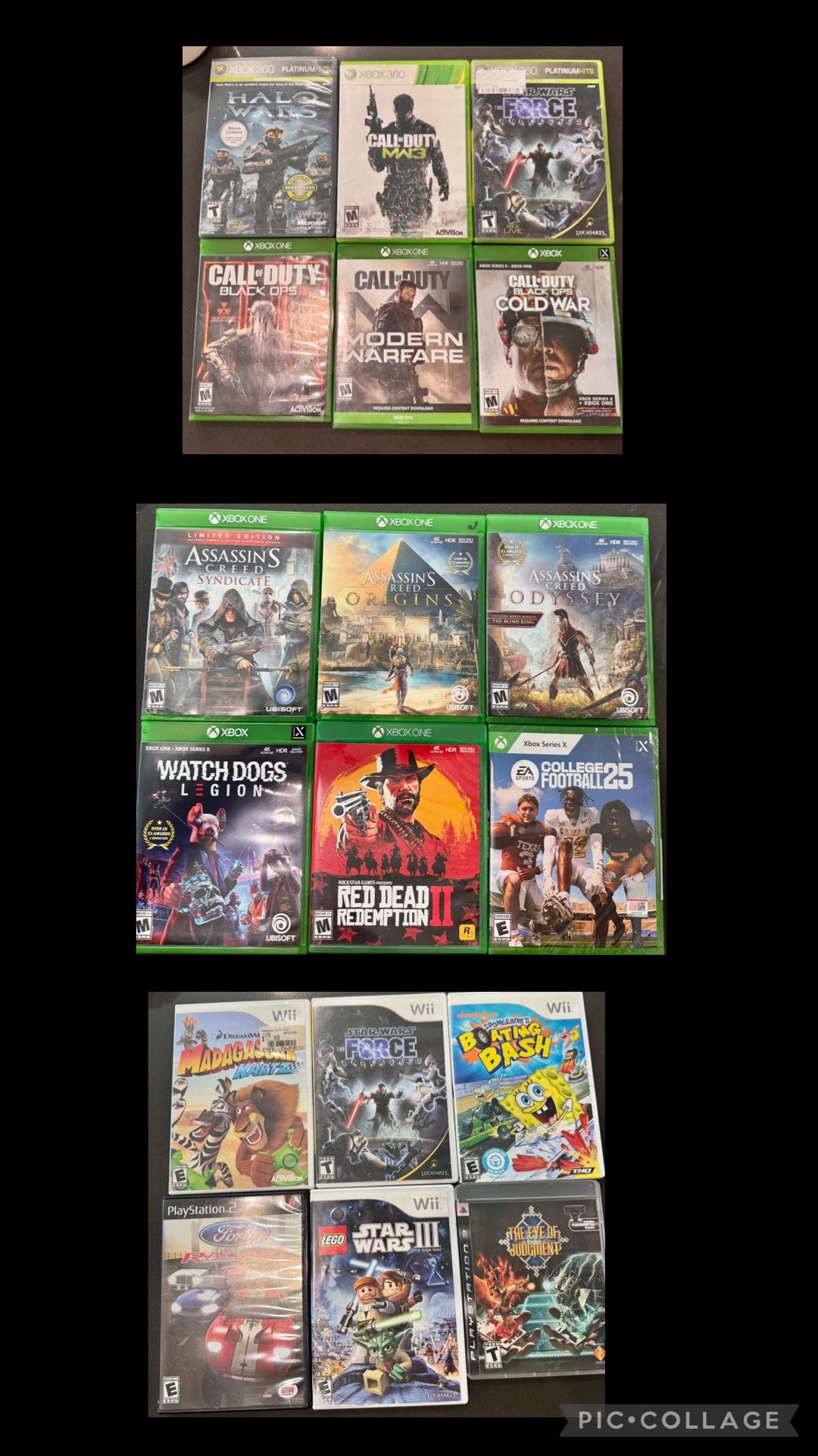 Xbox & Wii Video Game Bundle – 14 Games Total – COD, AC, Star Wars ...