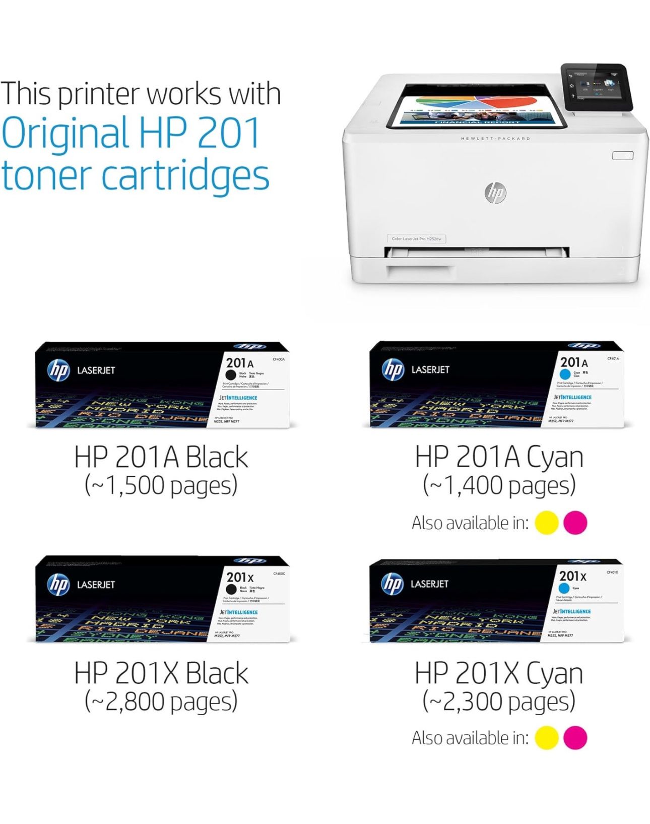 HP Color LaserJet Pro M252DW Wireless Duplex Color Laser Printer for ...