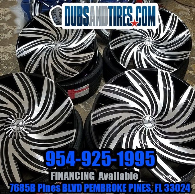 28” Inch Azara Aza 502 Black Machined Rims 28x10 w/ 275/25ZR28 Tires ...