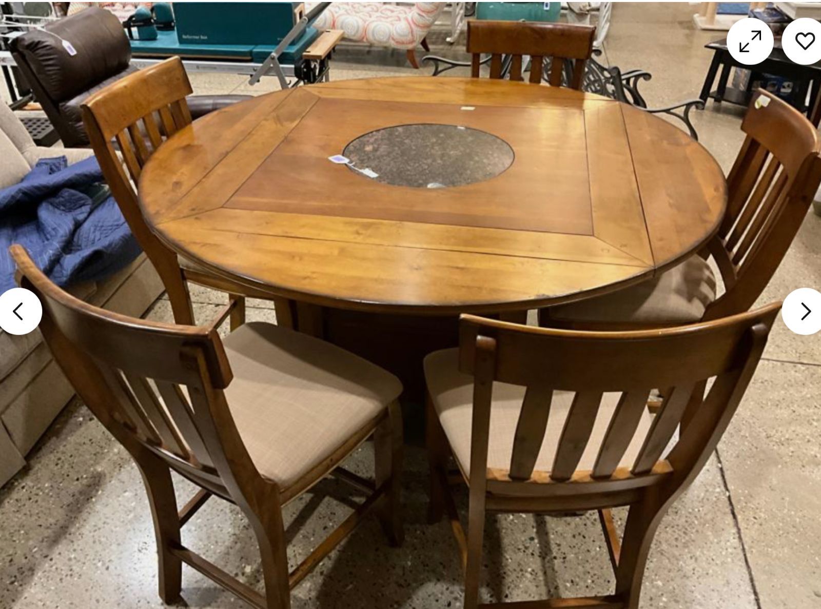 Counter-Height Table with Granite Lazy Susan and Chairs for Sale in ...