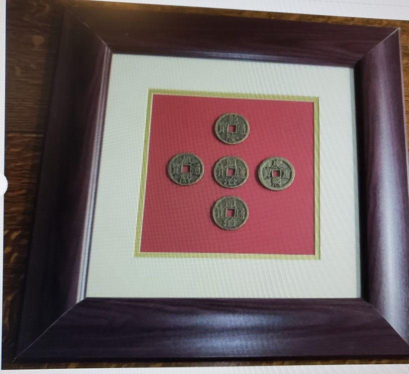 5 Framed Antique Feng Shui Emperor Coins- 19.75" Square for Sale in ...