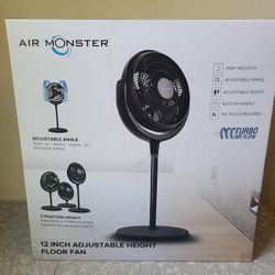 Air Monster Air Monster 12 Inch Adjustable Height Pedestal Floor Fan
