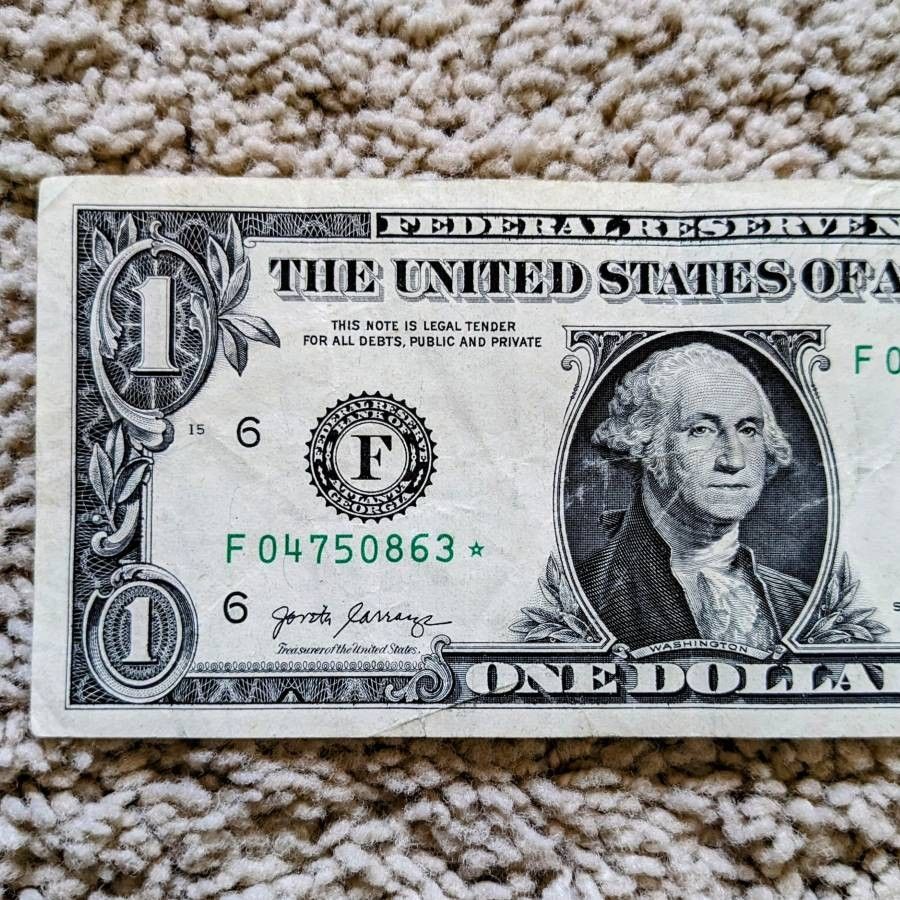 Set of two fancy serial number Federal Reserve Bank $1 and $5 STAR ...