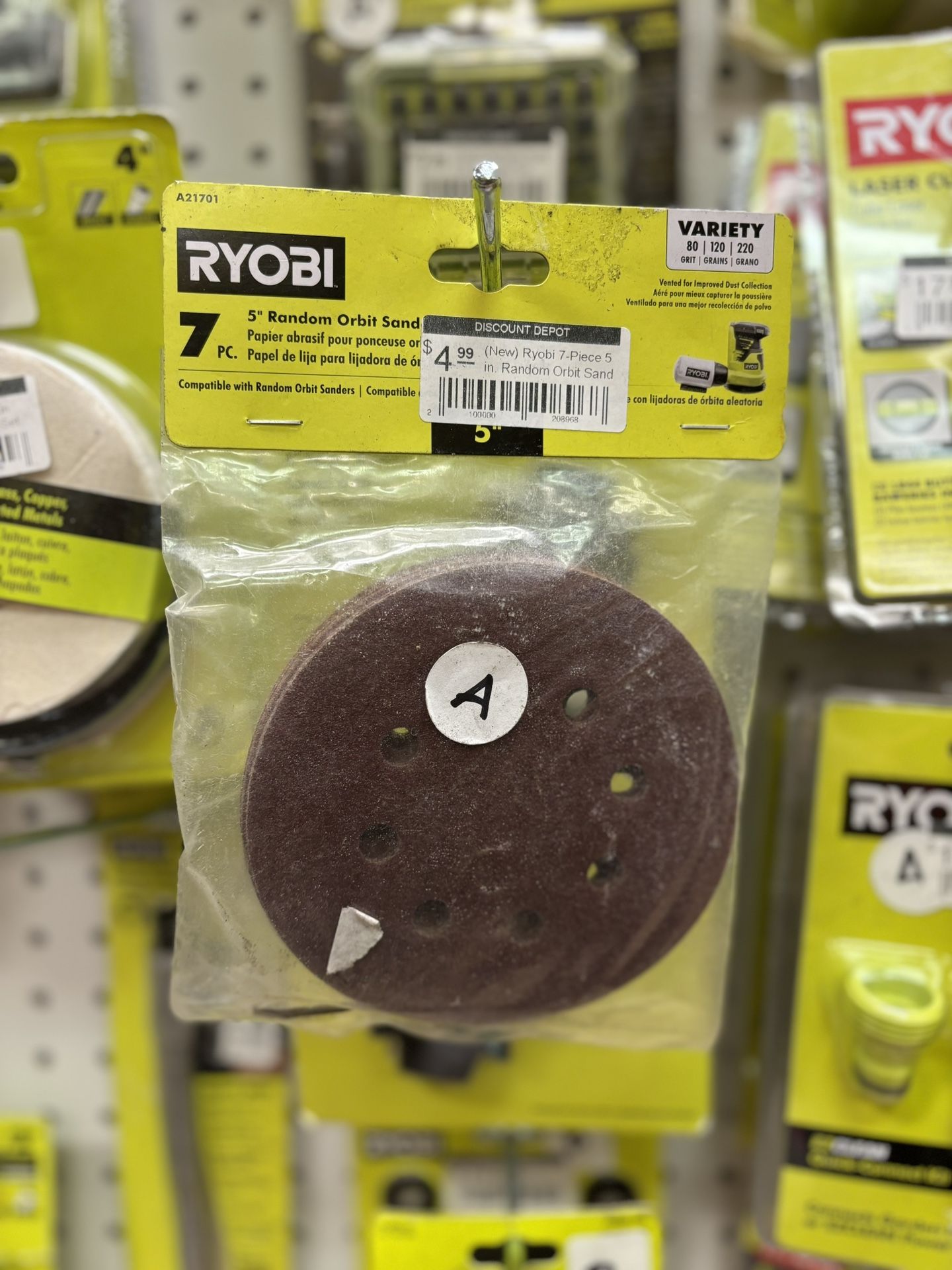 RYOBI 7-Piece 5 in. Random Orbit Sand Paper Assortment Set - 80, 120 ...