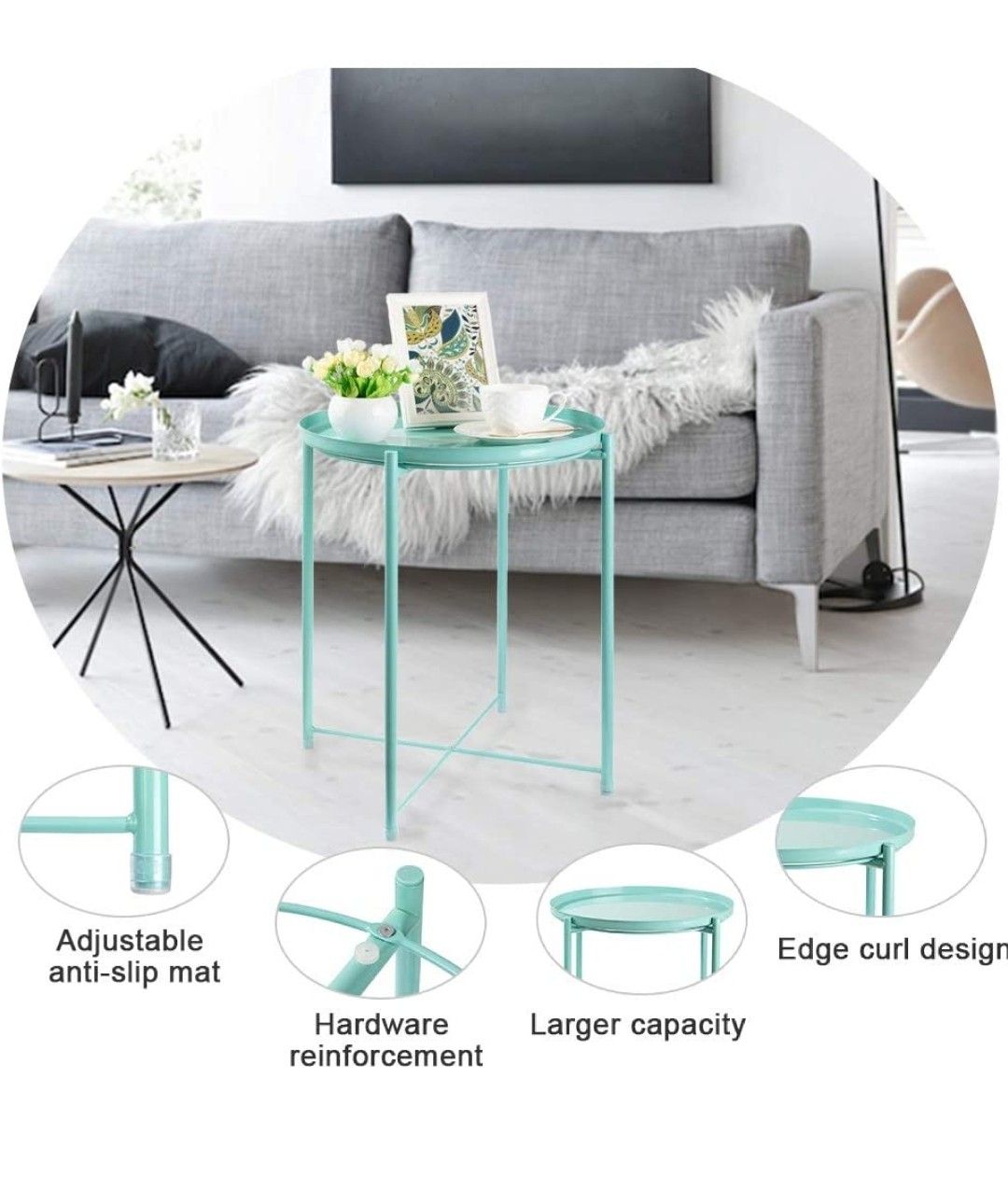 Coffee Table, End Table, with Removable Table Top Tray, Mint Blue for ...