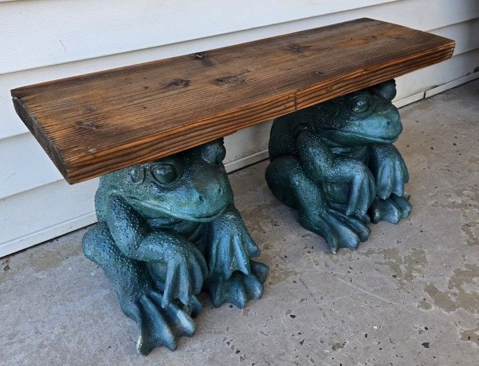 Frog Statues Bench or Plant Stand, Resin Wood, Yard Art, Garden Patio ...