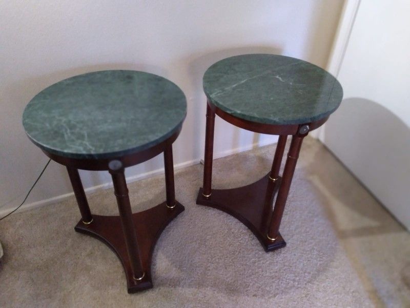 Bed Side / Corner Tables Set With Marble Top and Cherry Finished Wooden ...
