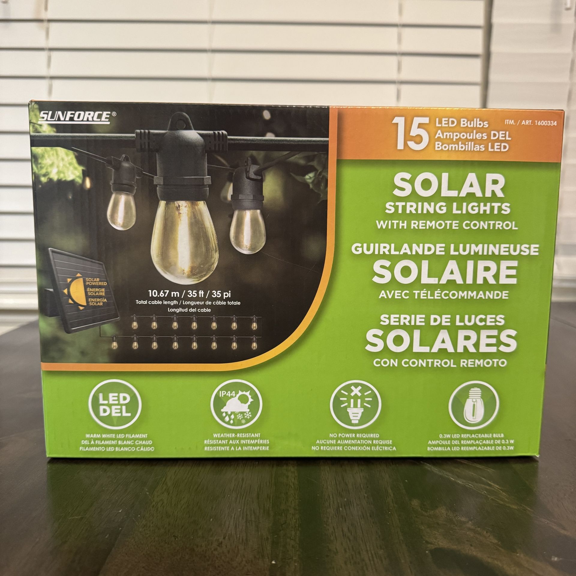 BRAND NEW Sunforce 35ft Solar String Lights 15 LED Bulbs with Remote ...