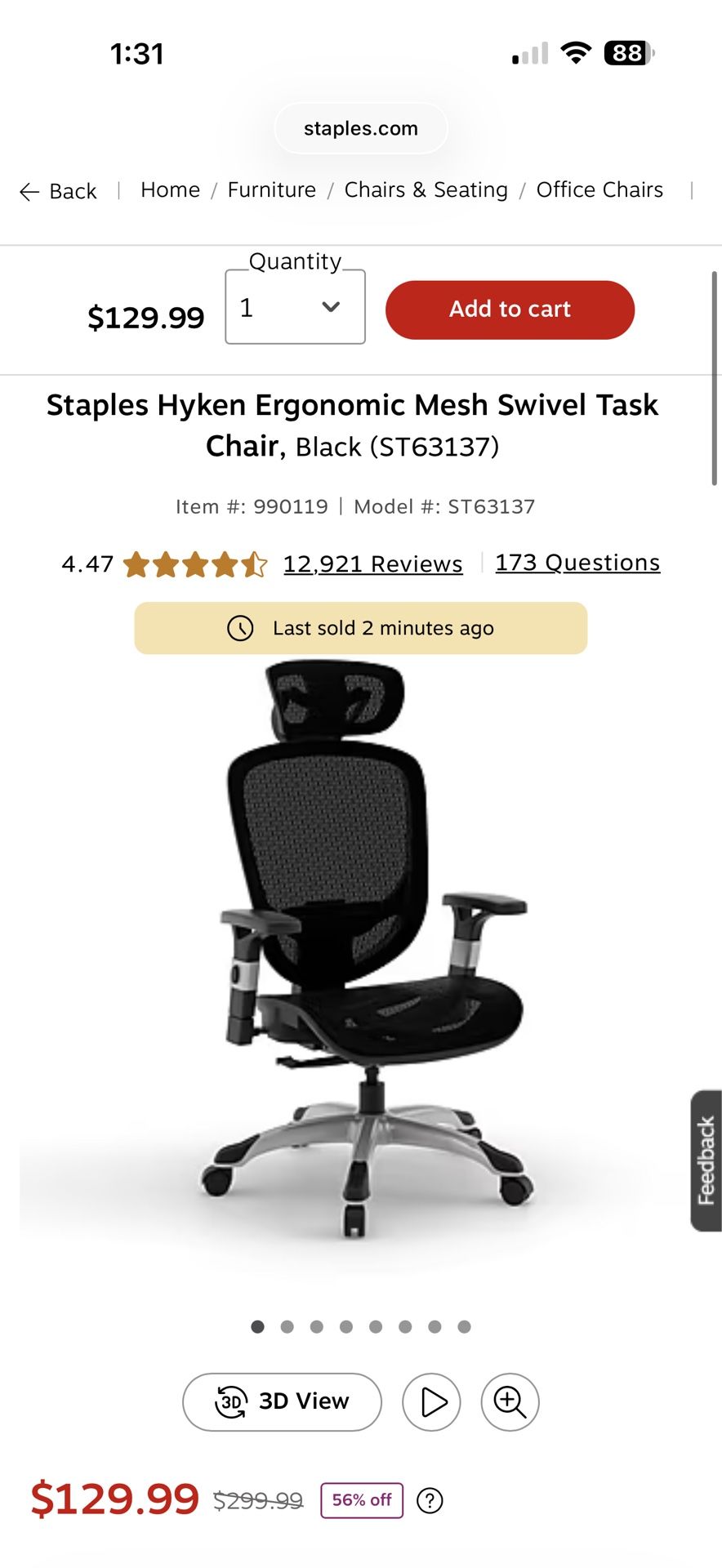 Staples Hyken Ergonomic Mesh Swivel Task Chair for Sale in Phoenix, AZ ...