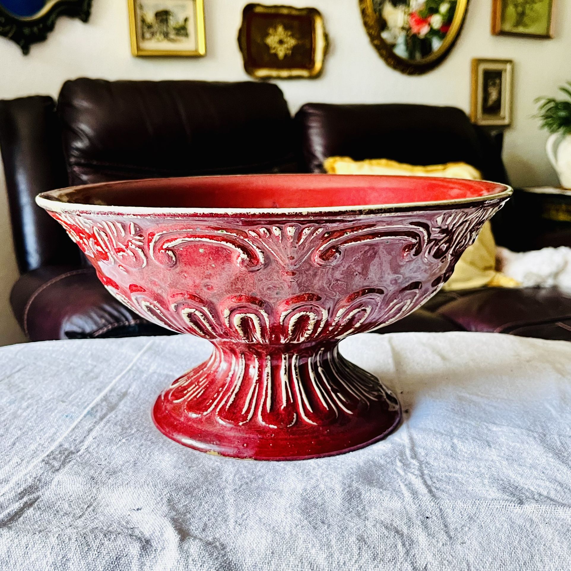 Large Decorative Footed Ceramic Bowl Burgundy/Red Better Homes ...
