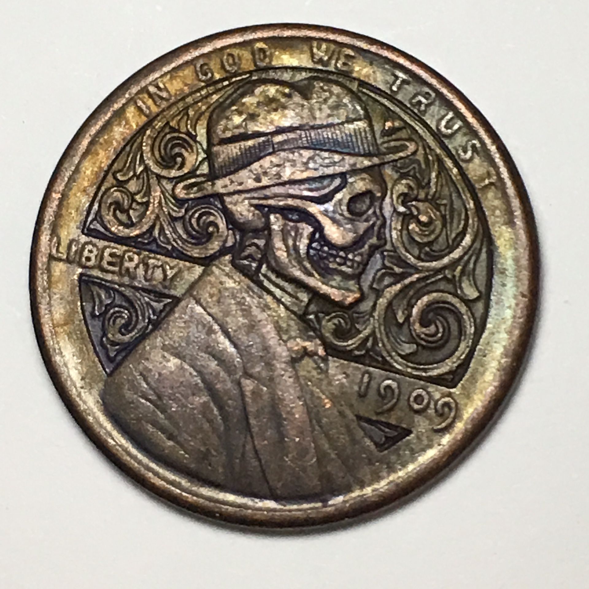 Rare Copper Hobo Scrolled Derby SKULL Collectors Coin Token Penny for ...