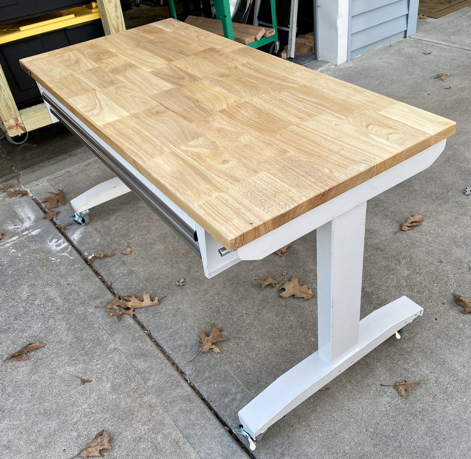 Husky 52 in. W x 24 in. D Steel 2-Drawer Adjustable Height Solid Wood ...