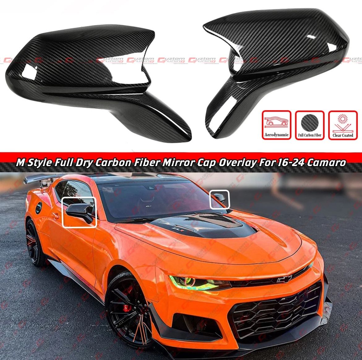 16-24 Chevy Camaro Side Mirror Cover Cap Real Carbon Fiber for Sale in ...