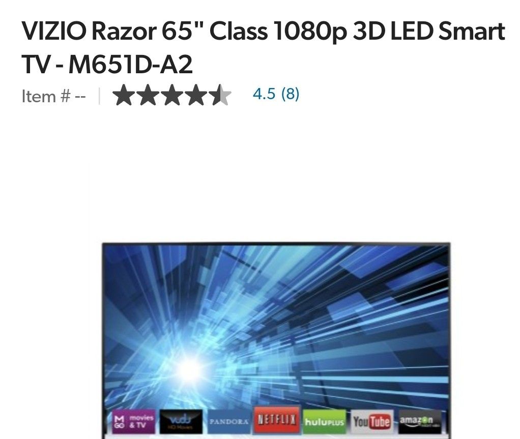 VIZIO Razor 65" Class 1080p 3D LED Smart TV - M651D-A2 for Sale in ...