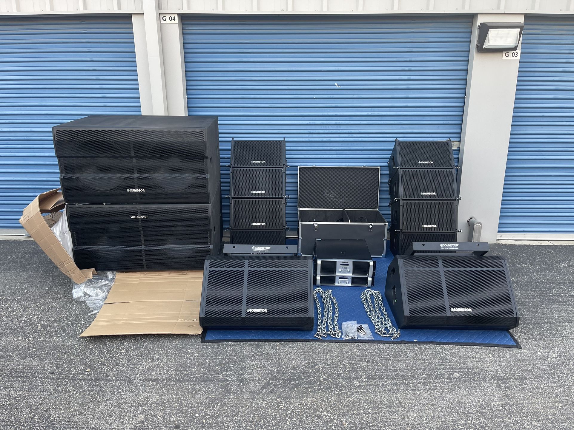 Line Array Speakers & Dual 18" Subs & 2 monitor speaker & amplifiers ...
