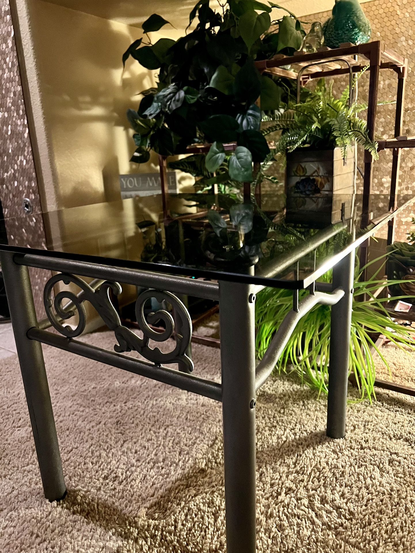 24” Square Glass Table for Plants Or Small Coffee/End Table - Pewter ...