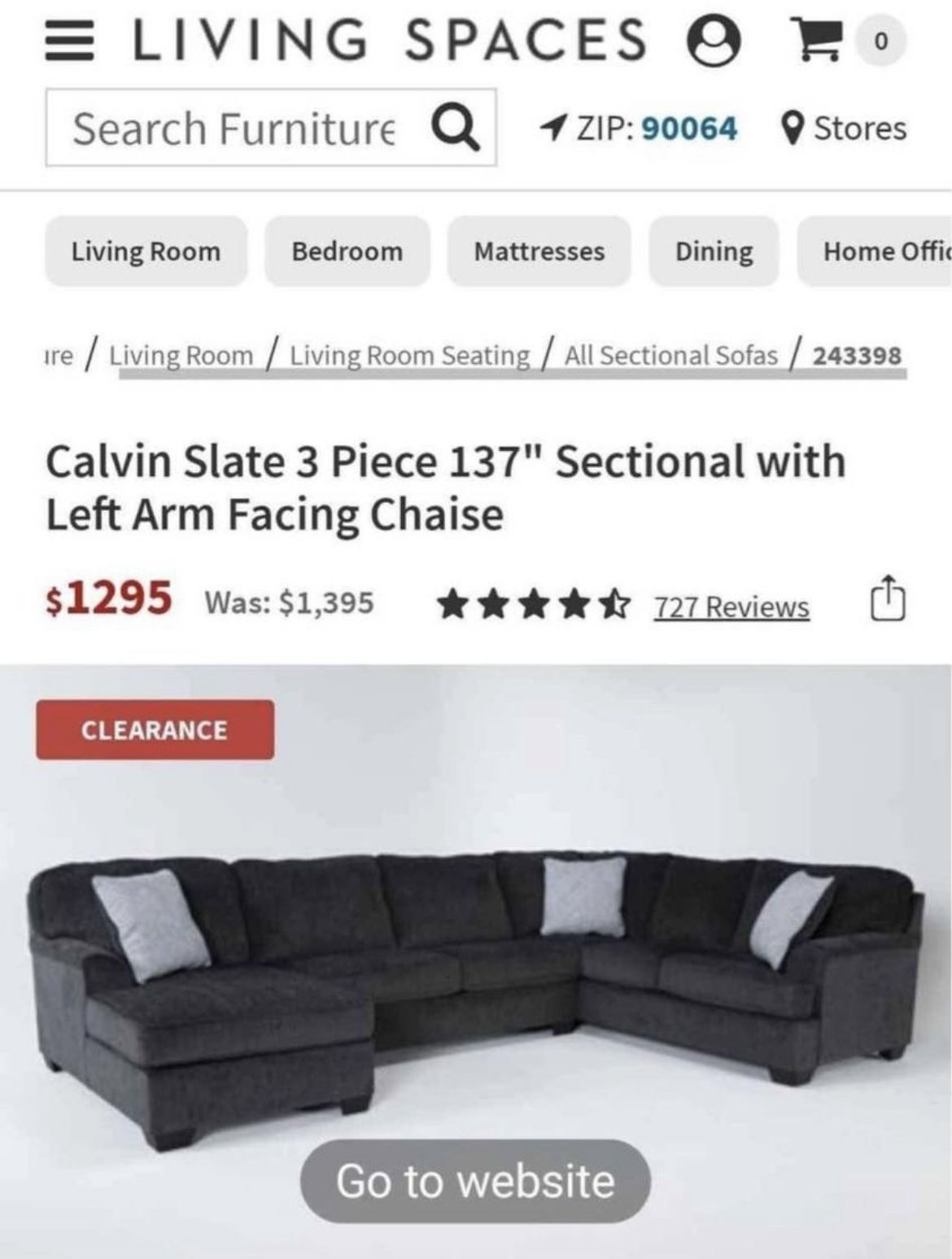 FREE DELIVERY Calvin Slate Living Spaces 3 Piece Sectional 137 for Sale in Austin TX OfferUp