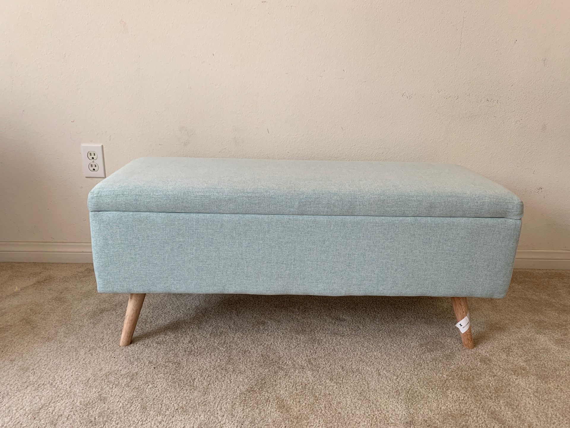 Modern! Fabric Polyester Light Blue Storage Bench with Walnut Legs for ...