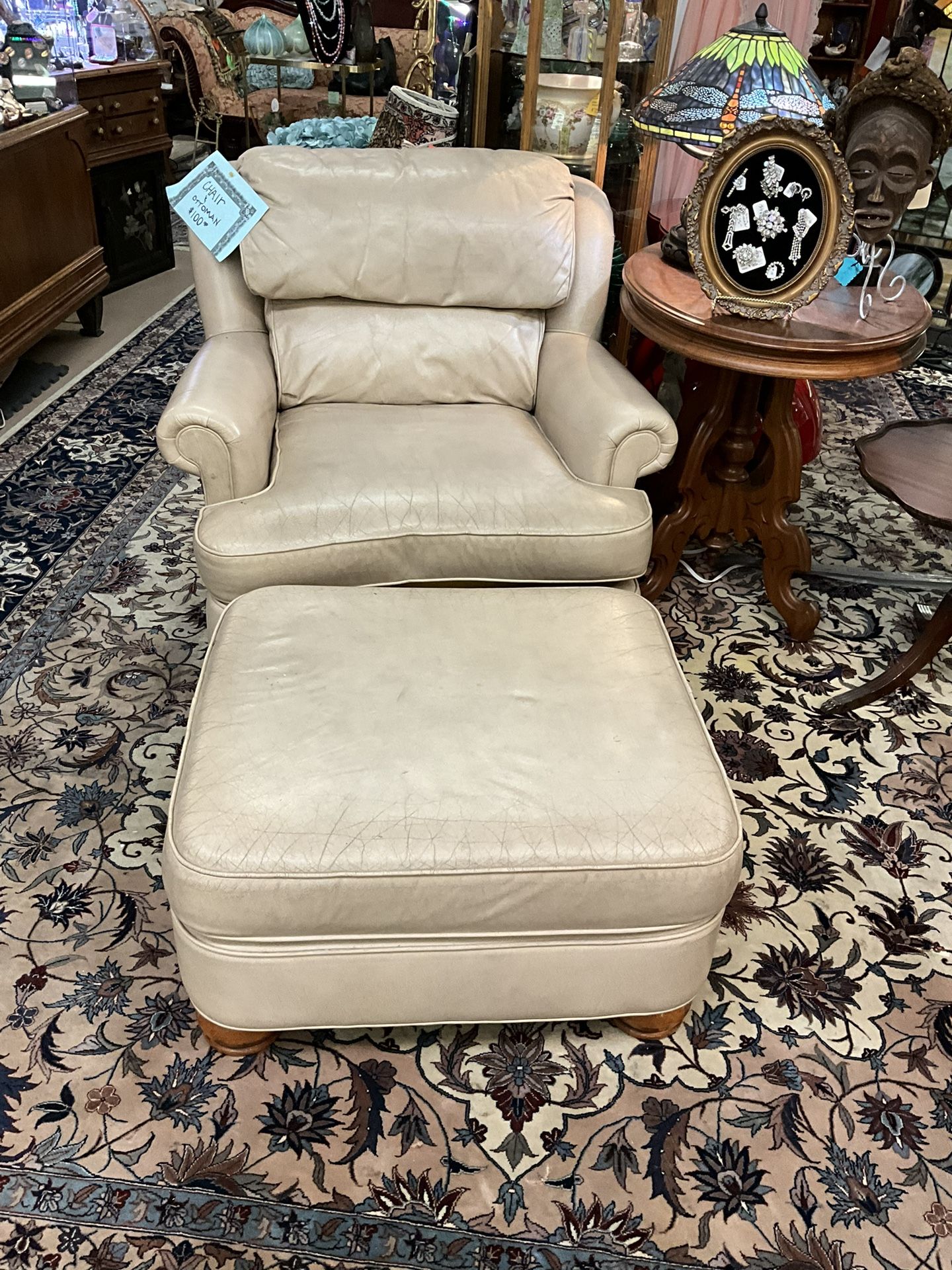 Big Cushy Chair And Ottoman. Maybe Leather Very Comfortable for Sale in ...