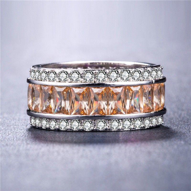 "CZ Anillos Champagne Rectangle Perfect Cut CZ Baguette Crystal Ring ...