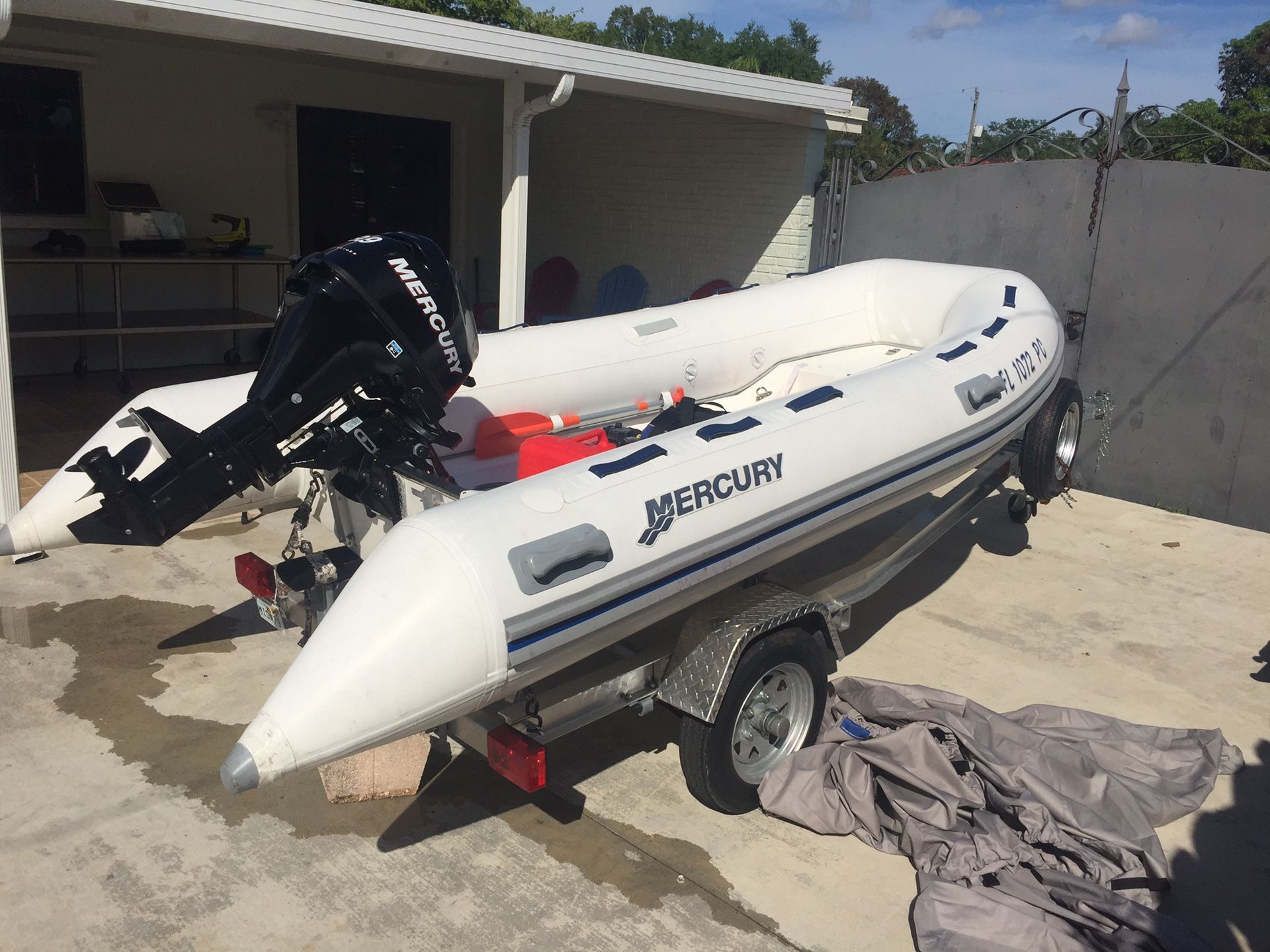 Mercury hypalon dinghy boat with four stroke 9.9 and aluminum trailer ...