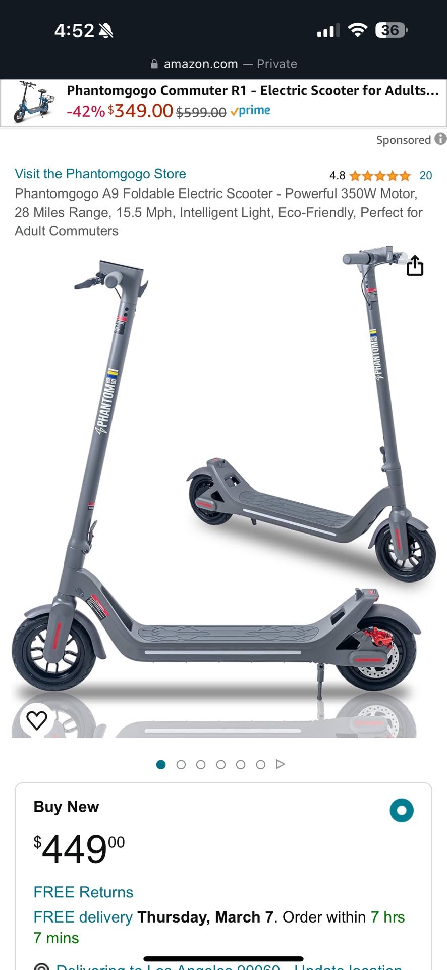 Phantomgogo A9 Foldable Electric Scooter - Powerful 350W Motor, 28 ...