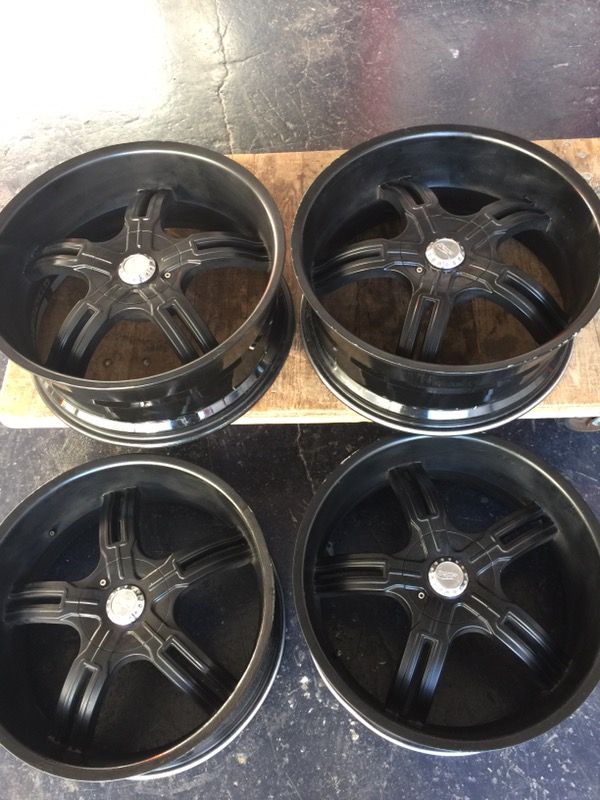 CHRYSLER DODGE BLACK 5 SPOKE SPLIT 22 INCH Rims 5X115 300 MAGNUM ...
