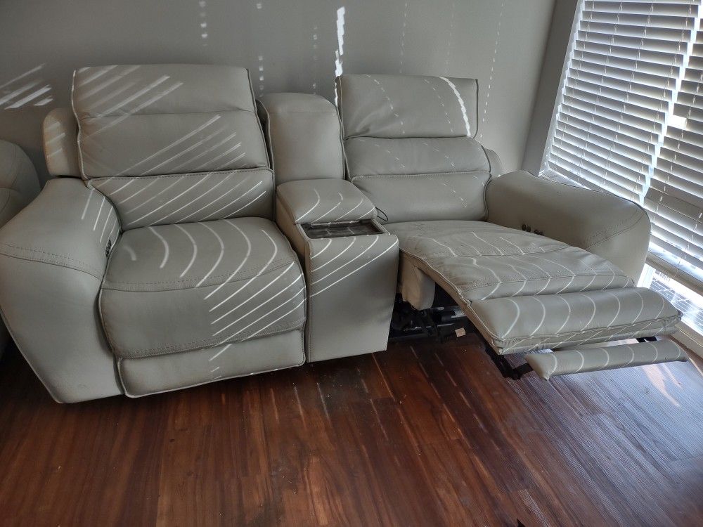 2pc. White Soft Leather Recliners With Control Buttons for Sale in ...