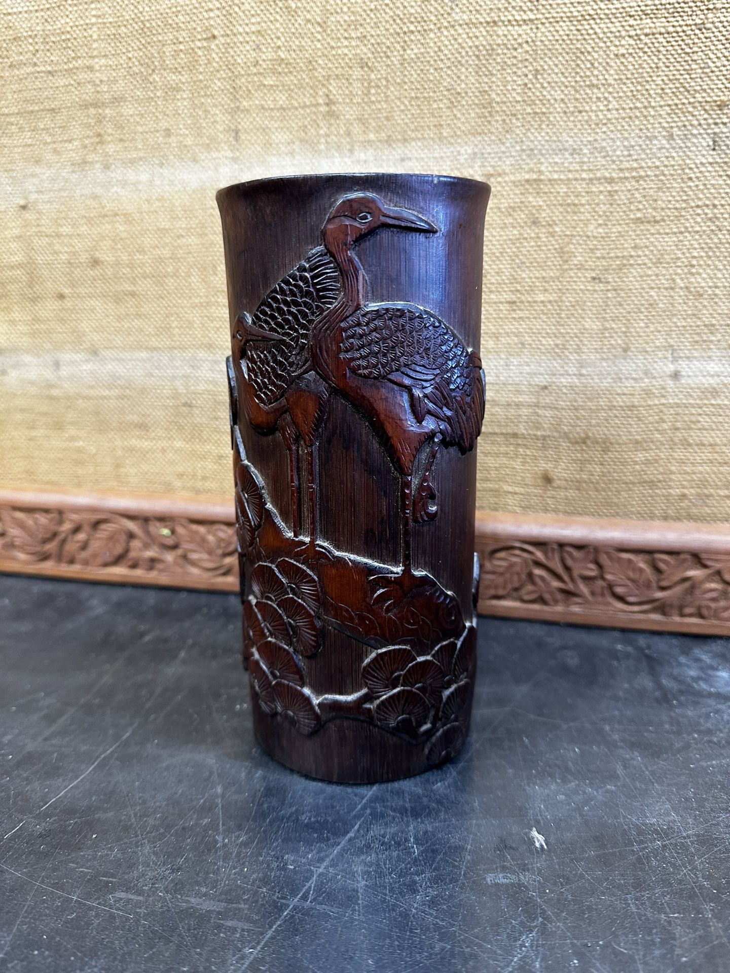 Antique Chinese Scholars Carved Bamboo Paint Brush Pot Feng Shui Qing ...
