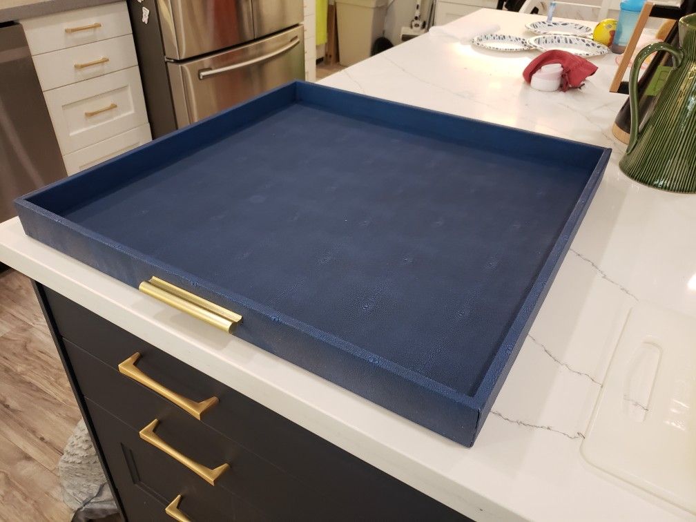 HofferRuffer Extra Large Square Serving Tray, Elegant Faux Leather ...