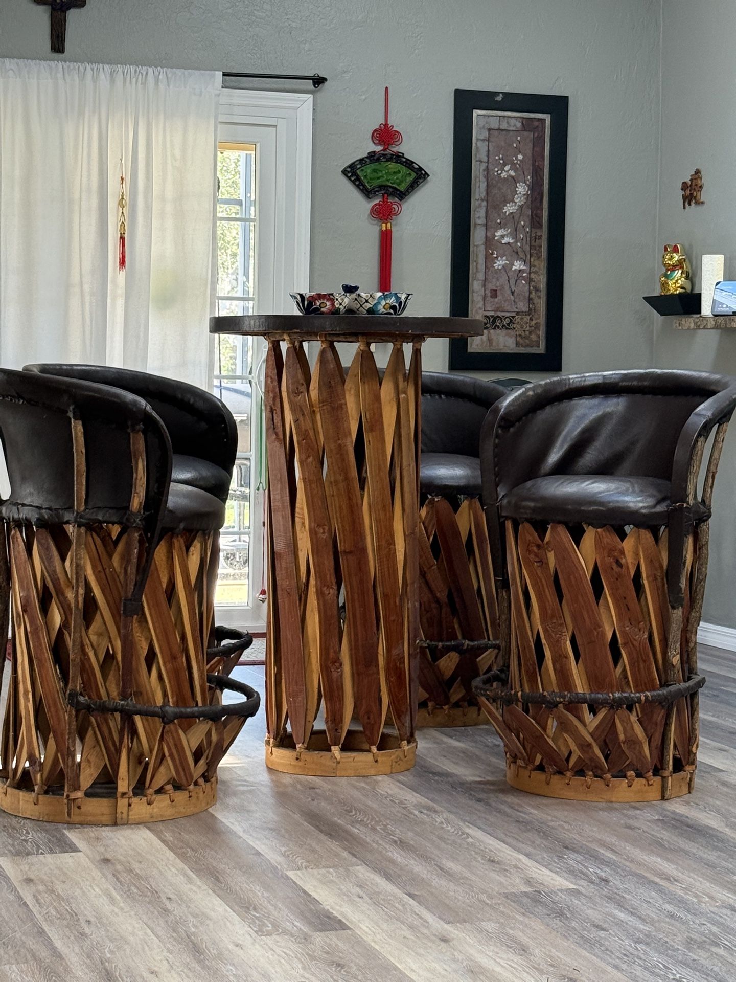 Spanish 5 Piece Equipale Cocktail Table And Cushion Stools for Sale in ...