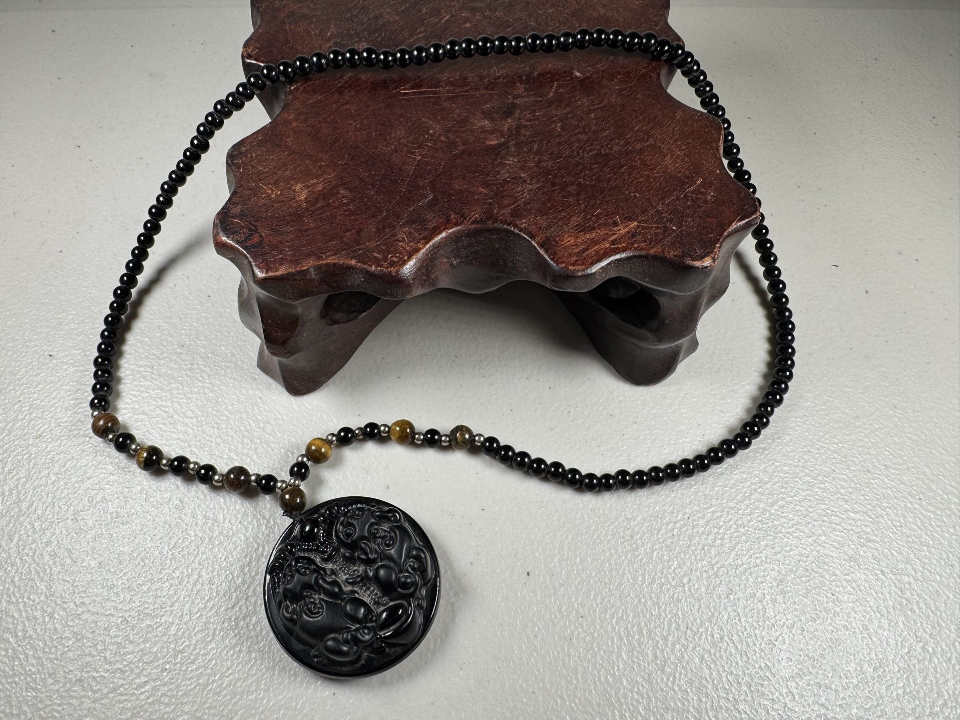 Natural Obsidian Double Pixiu Pendant Frosted Jade Necklace Men Women ...