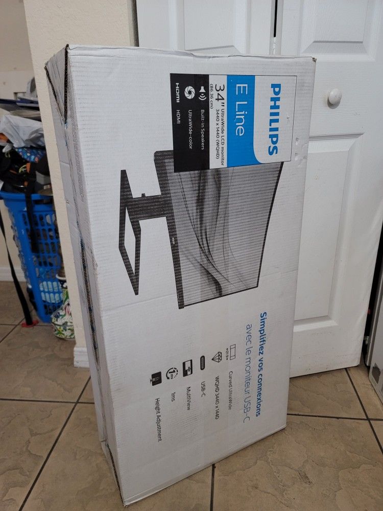 Philips 346E2CUAE 34" Curved Frameless Monitor, UltraWide QHD 3440x1440 ...