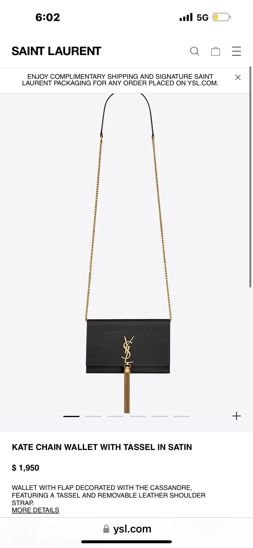 SAINT LAURENT YSL MONOGRAM KATE LEATHER CHAIN WALLET WOC/CLUTCH WITH ...