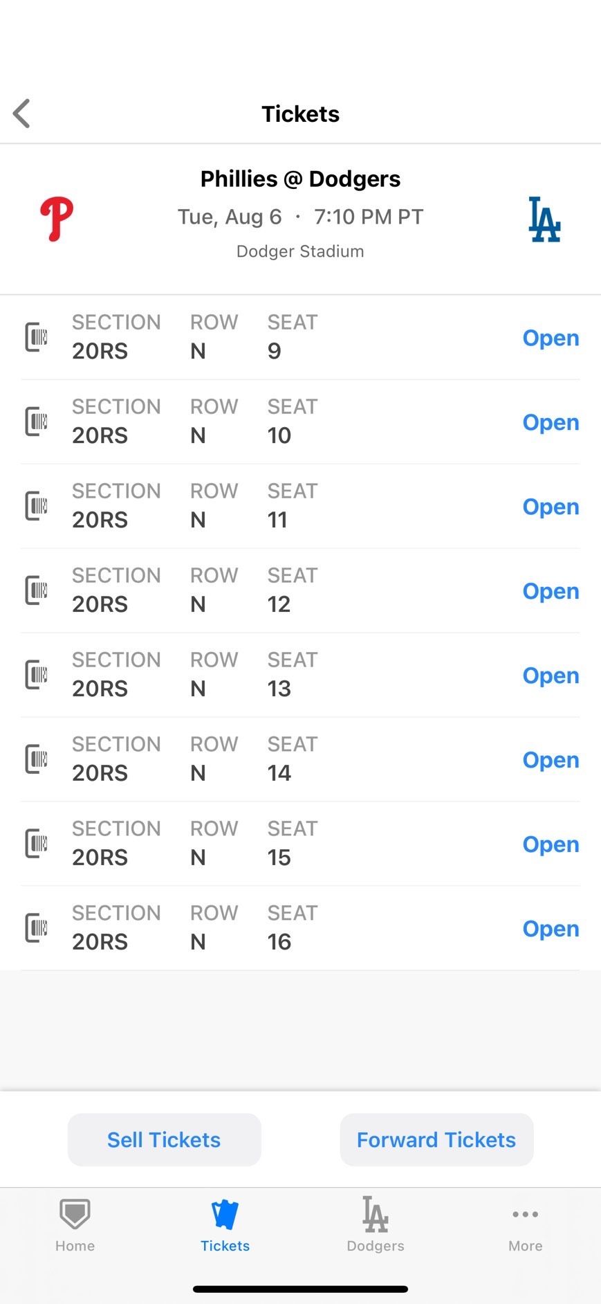 (8) Dodgers vs Phillies tickets 8/6 7:10PM + Comes With Food/bev Credit ...