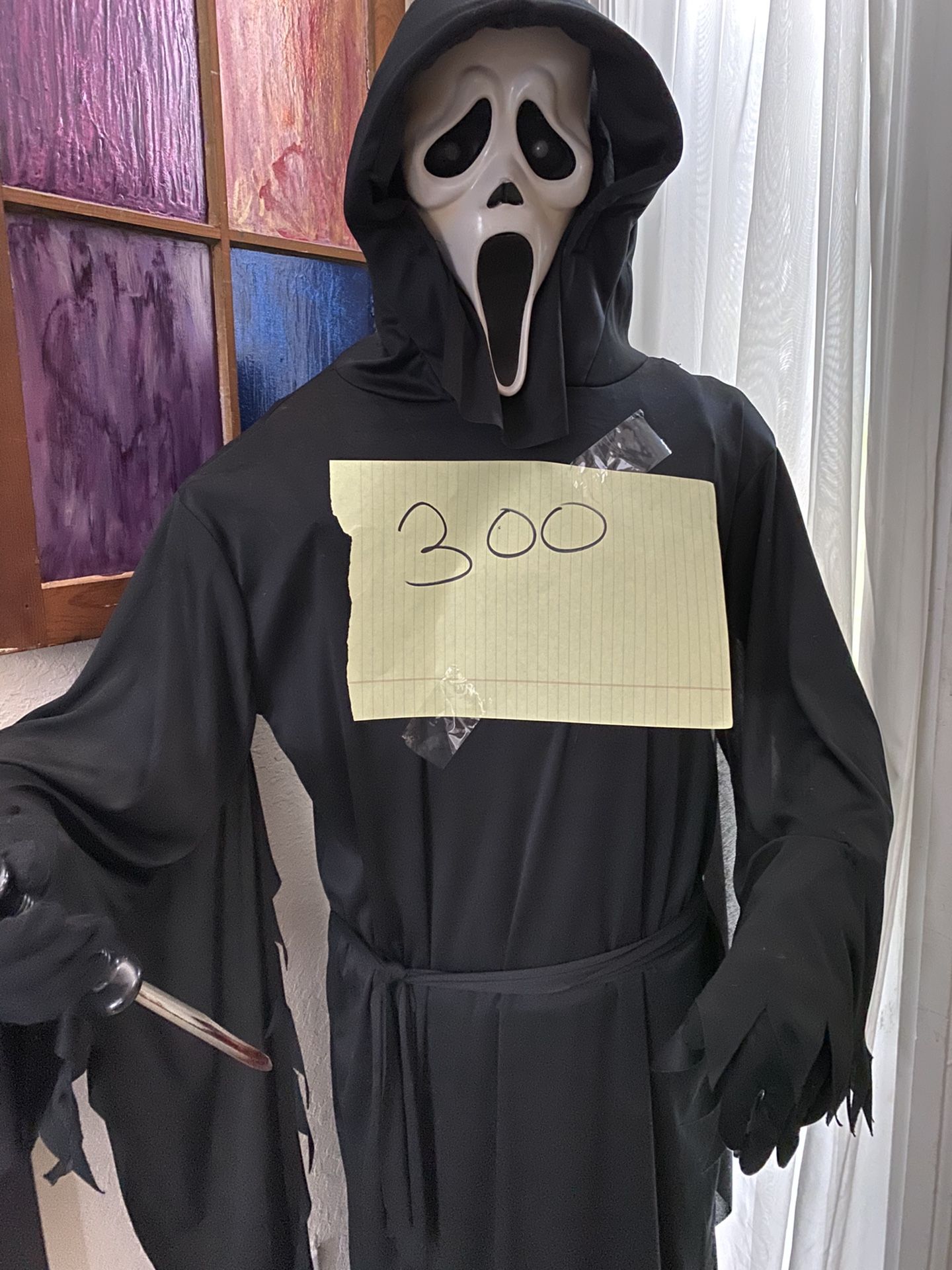 GEMMY LIFE SIZE GHOSTFACE SCREAM ANIMATED HALLOWEEN PROP ANIMATRONIC ...