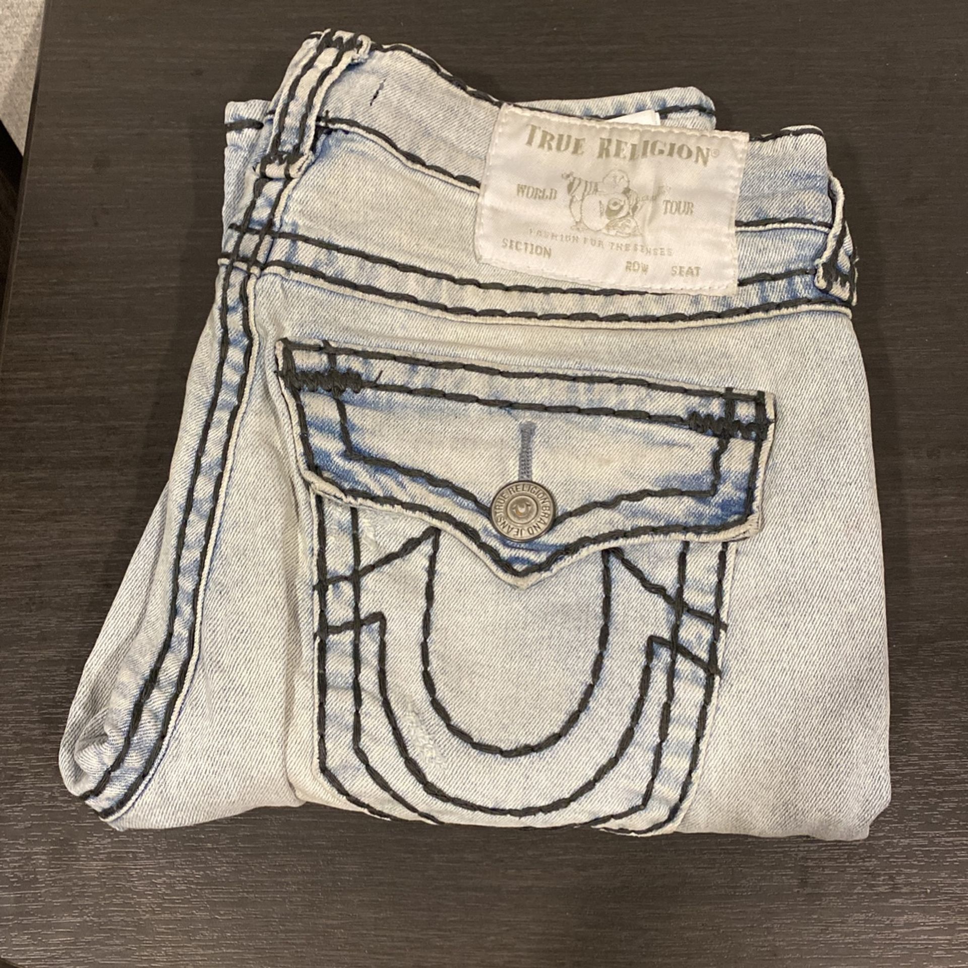 True Religion White Jeans Black Stitching