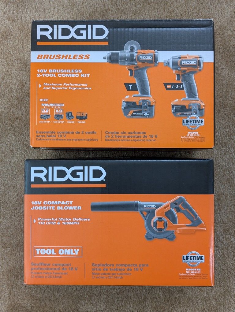18V RIDGID Hammer Drill, Impact Driver, Compact Jobsite Blower ...
