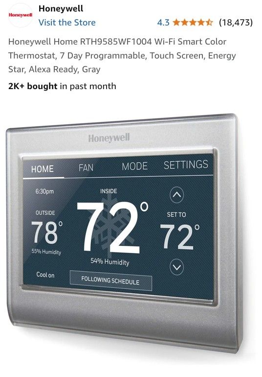Honeywell Home RTH9585WF1004 Wi-Fi Smart Color Thermostat, 7 Day Programmable, Touch Screen ...