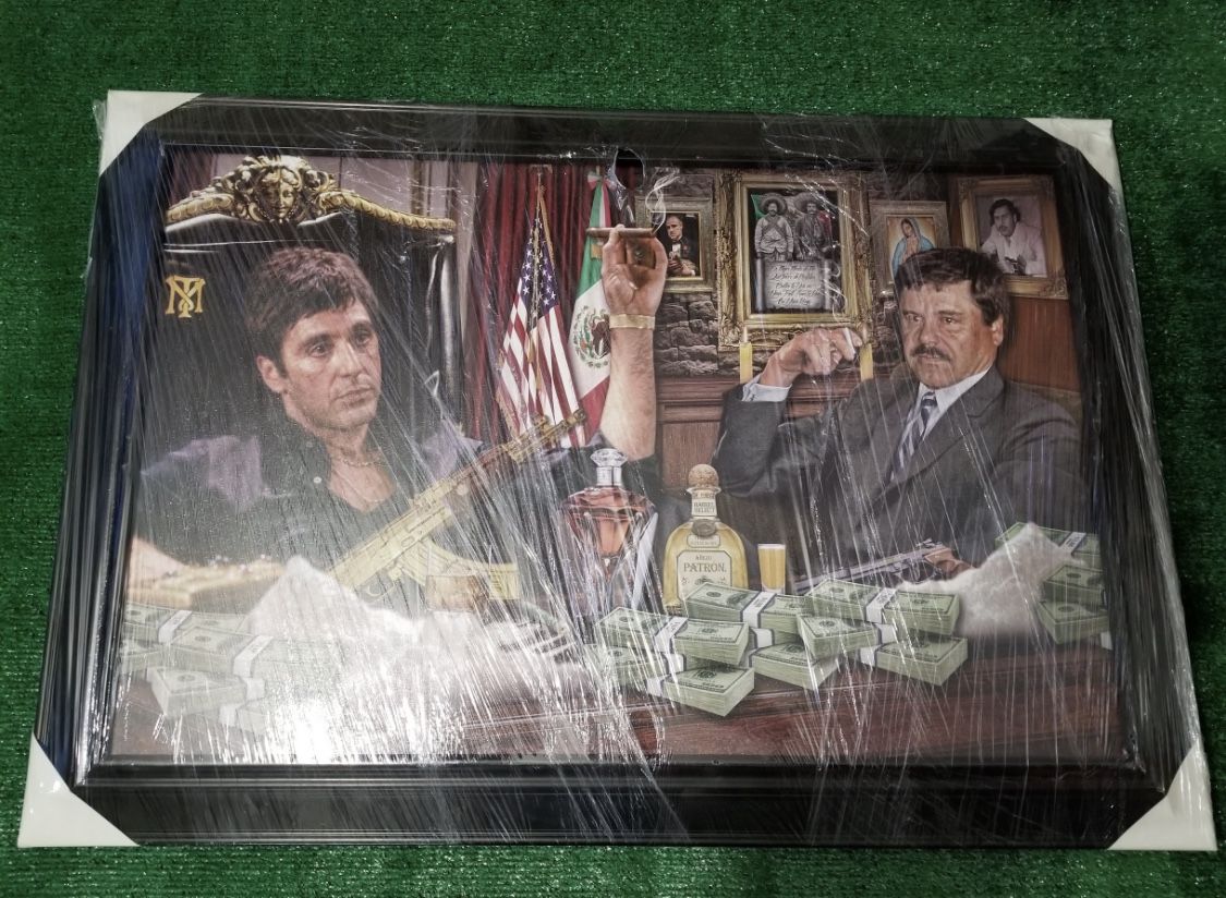 El Chapo & Scarface Al Pacino Wall Art Gold AK47 Christmas Gift Shoe ...