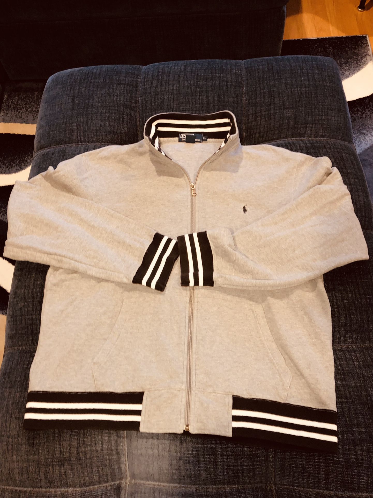 Mens Ralph Lauren Polo Grey/Black Full Fleece Cotton Track Jacket ...