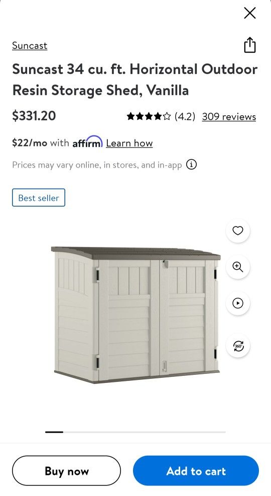 Suncast 34 cu. ft. Horizontal Outdoor Resin Storage Shed for Sale in ...