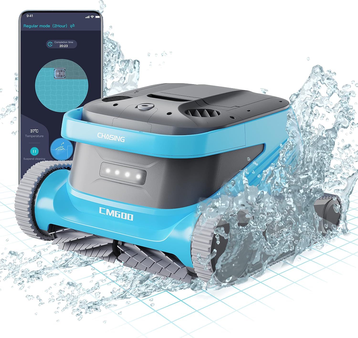 Chasing CM600 Robotic Pool Cleaner, Pool Vacuum Support Different Shape’s Pool Up to 300m², App ...