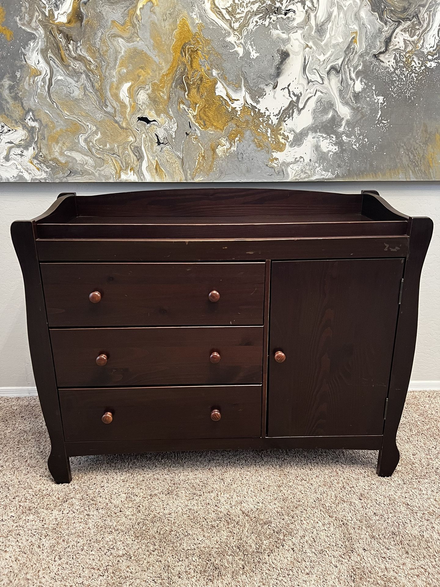 48” Wide Espresso Brown Changing Table Dresser w/ 3 Drawers-2 Shelves ...