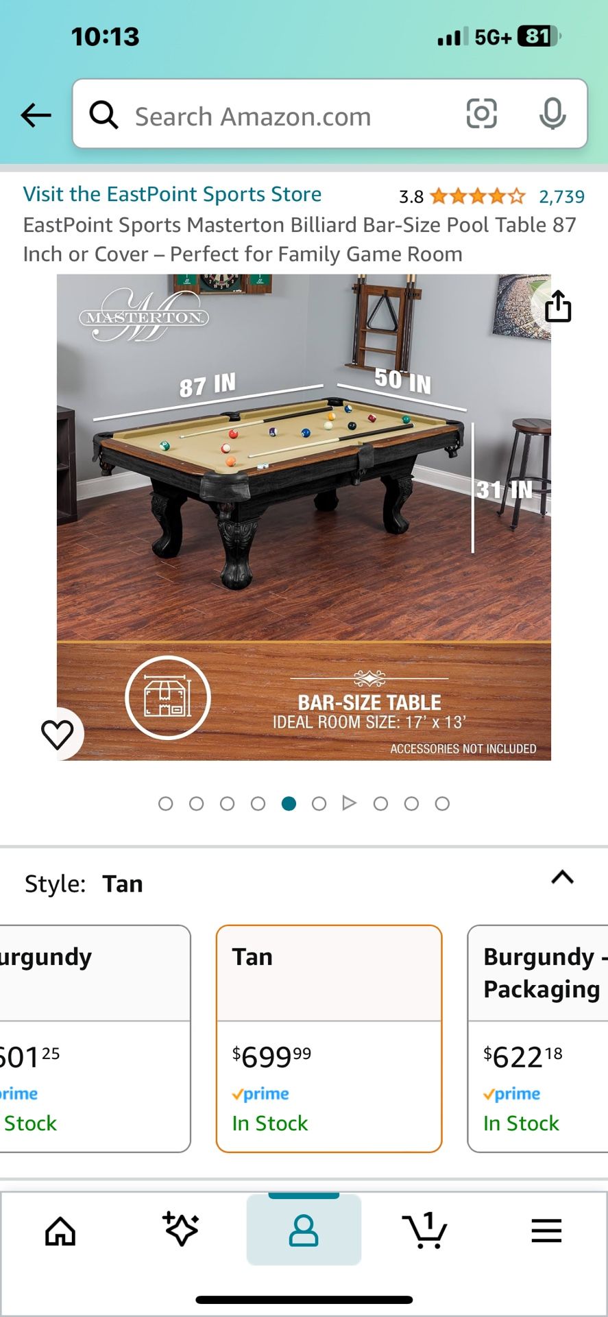 EastPoint Sports Masterton Billiard Bar-Size Pool Table 87 Inch or ...