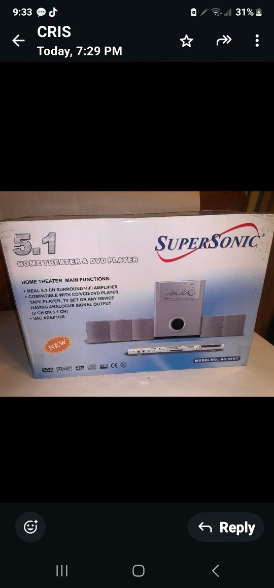 Experience high-quality audio with the Supersonic 5.1 Channel DVD Home ...