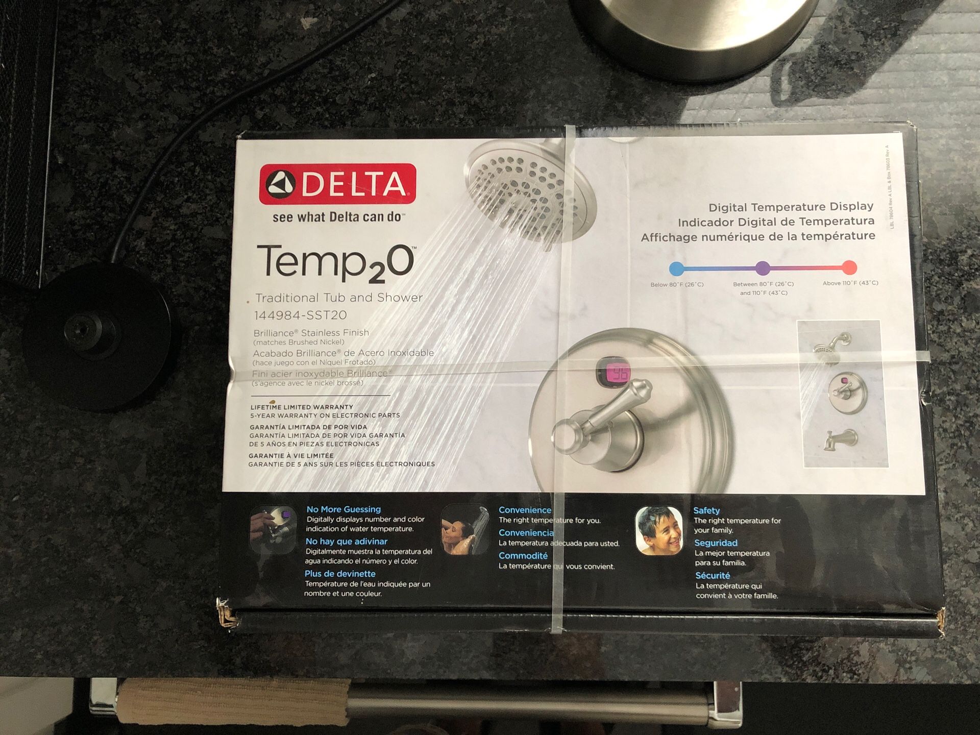 Delta Temp2o Tub and Shower Faucet with Head and Digital Temp Display ...