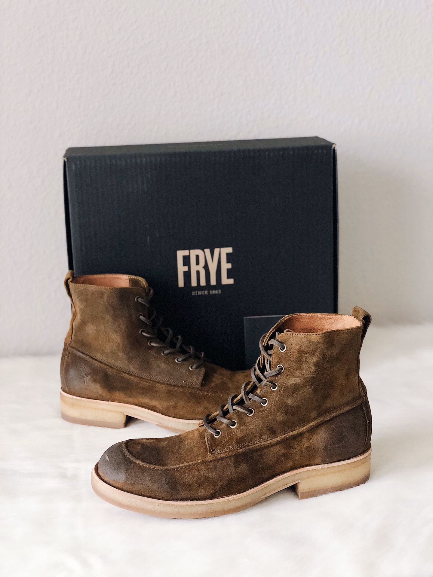 New FRYE Rainer Lace Up Work Boots Suede Tan Mens Shoes Size 10M for ...