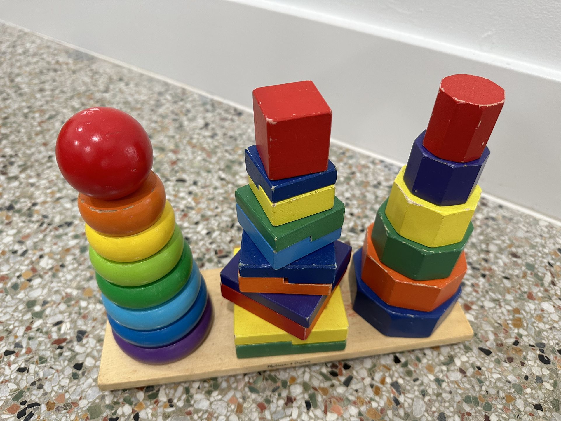 Melissa & Doug Geometric Stacker - Wooden Educational Toy - Shape ...