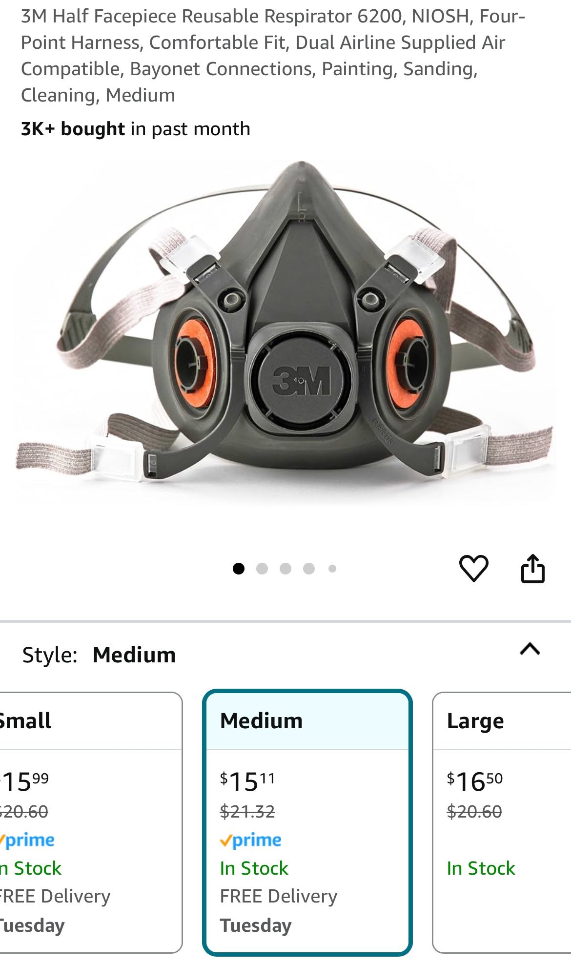 3M Half Facepiece Reusable Respirator 6200, NIOSH, Four-Point Harness ...